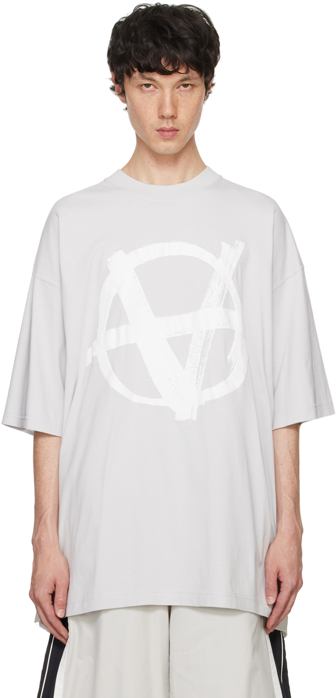 Vetements Gray Double Anarchy T-Shirt In Oyster Mushroom - 60% Off